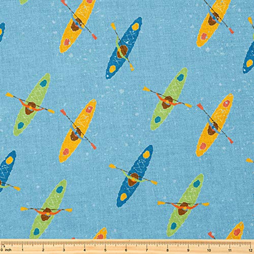 KoolSwitch Fabric by The Yard [ 58 inches x 1 Yard ] Decorative Fabric for Sewing Quilting Apparel Crafts Home Decor Accents (Canoe Kayak Boats Pattern), Length = 1 Yard