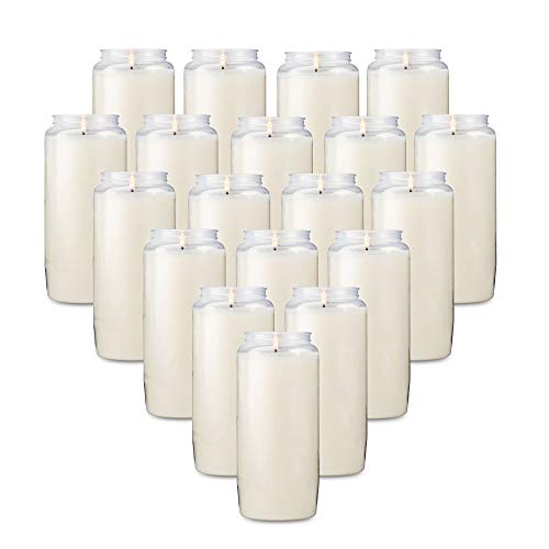 Tribello 6 Day Candles, 20 Pack | 6” White Pillar Candles for Memorial, Religious Ceremony, Party Decor, Emergency Survival | Unscented Slow Burning 100% Vegetable Wax in Plastic Jar Container