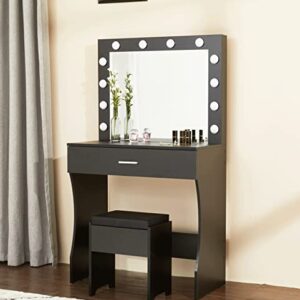 Vanity Table Set with Lighted Mirror, Makeup Vanity Desk for Girls Women, Larger Drawer and Cushioned Stool with Extra Storage Space