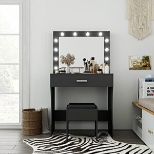 Vanity Table Set with Lighted Mirror, Makeup Vanity Desk for Girls Women, Larger Drawer and Cushioned Stool with Extra Storage Space