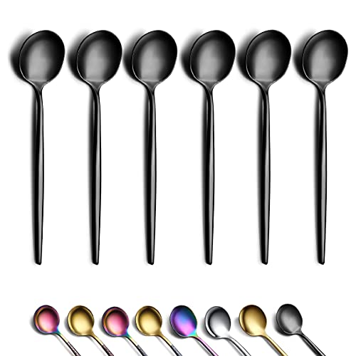 Black Coffee Spoons Set of 6, Kyraton Stainless Steel 5.1" Titainium Plating Demitasse Spoons, Tiny Espresso Spoons, Small Mini Coffee Spoons, Dishwasher Safe