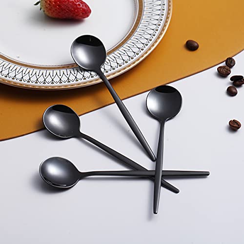 Black Coffee Spoons Set of 6, Kyraton Stainless Steel 5.1" Titainium Plating Demitasse Spoons, Tiny Espresso Spoons, Small Mini Coffee Spoons, Dishwasher Safe