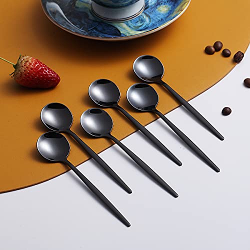 Black Coffee Spoons Set of 6, Kyraton Stainless Steel 5.1" Titainium Plating Demitasse Spoons, Tiny Espresso Spoons, Small Mini Coffee Spoons, Dishwasher Safe