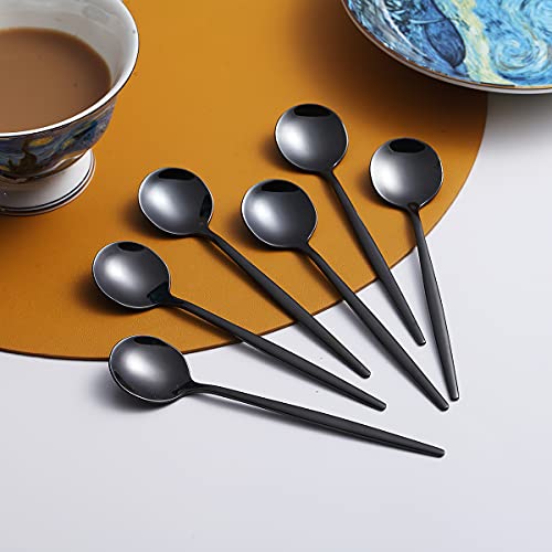 Black Coffee Spoons Set of 6, Kyraton Stainless Steel 5.1" Titainium Plating Demitasse Spoons, Tiny Espresso Spoons, Small Mini Coffee Spoons, Dishwasher Safe