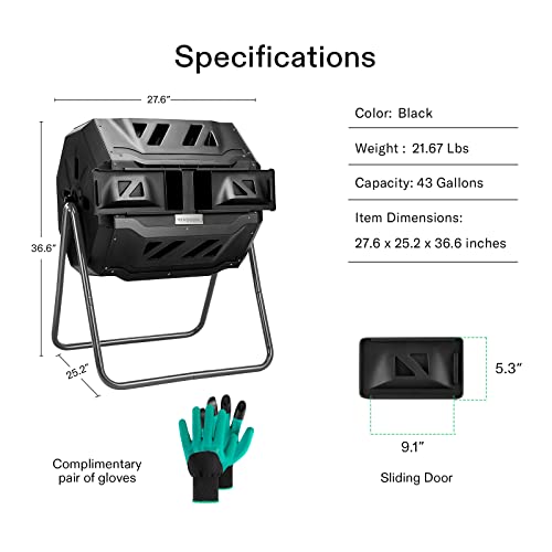 VIVOSUN Dual Rotating Batch Compost Bin with 6.5 Inch Gardening Hand Pruner Pruning Shear