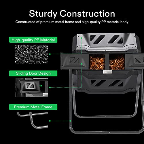 VIVOSUN Dual Rotating Batch Compost Bin with 6.5 Inch Gardening Hand Pruner Pruning Shear