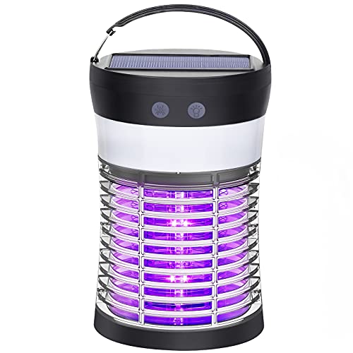 Bug Zapper, Electric Solar Mosquito Killer for Indoor & Outdoor, 3000V High Powered Pest Control Waterproof UV Mosquito Zapper,Rechargeable Insect Fly Trap for Home,Kitchen,Patio, Backyard,Camping