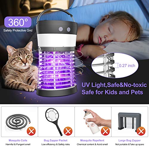 Bug Zapper, Electric Solar Mosquito Killer for Indoor & Outdoor, 3000V High Powered Pest Control Waterproof UV Mosquito Zapper,Rechargeable Insect Fly Trap for Home,Kitchen,Patio, Backyard,Camping