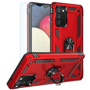 yzok for galaxy a02s case,samsung a02s case,with hd screen protector,[military grade] ring car mount kickstand hybrid hard pc soft tpu shockproof protective case for samsung galaxy a02s (red)