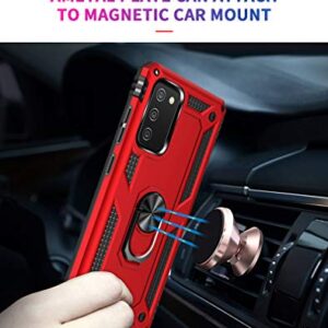 YZOK for Galaxy A02S Case,Samsung A02S Case,with HD Screen Protector,[Military Grade] Ring Car Mount Kickstand Hybrid Hard PC Soft TPU Shockproof Protective Case for Samsung Galaxy A02S (Red)