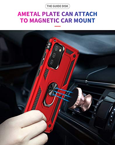 YZOK for Galaxy A02S Case,Samsung A02S Case,with HD Screen Protector,[Military Grade] Ring Car Mount Kickstand Hybrid Hard PC Soft TPU Shockproof Protective Case for Samsung Galaxy A02S (Red)