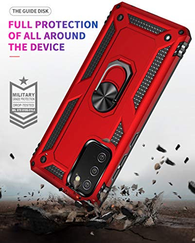 YZOK for Galaxy A02S Case,Samsung A02S Case,with HD Screen Protector,[Military Grade] Ring Car Mount Kickstand Hybrid Hard PC Soft TPU Shockproof Protective Case for Samsung Galaxy A02S (Red)