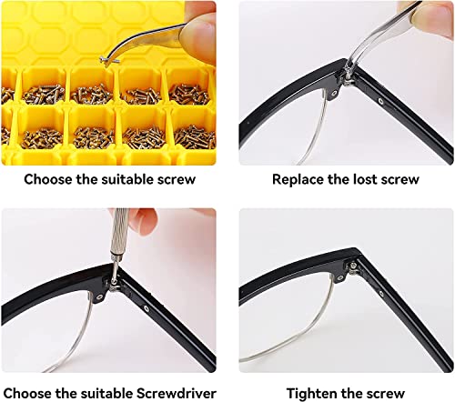 Magnetic Eyeglass Repair Kit, Glasses Repair Kit with Eyeglass Screws Include Nose Pads, Precision Screwdriver Tool Set and Tweezers for Eyeglasses, Sunglasses, Watch Clock Spectacle Repair