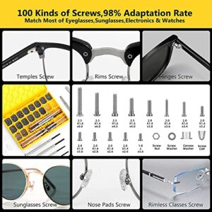 Magnetic Eyeglass Repair Kit, Glasses Repair Kit with Eyeglass Screws Include Nose Pads, Precision Screwdriver Tool Set and Tweezers for Eyeglasses, Sunglasses, Watch Clock Spectacle Repair