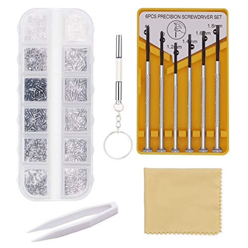 Eyeglass Repair Kit, Glasses Repair Tools with Glasses Screws, Precision Screwdriver kit, Cleaning Cloth and Tweezers, Suitable for Eyeglass, Mobile Phones, Watches