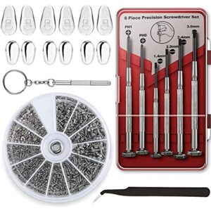 eyeglass repair kit, ptslkhn sunglasses repair tool kit with eyeglass screws, precision screwdriver set, tweezer and nose pads for glasses and watch repair, nose pad replacement