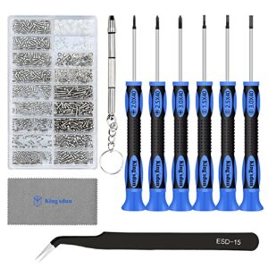 Kingsdun Eyeglass Repair Kits, Eye Glasses Repairing Set with Precision Phillips Flat Head Screwdriver & 1200PCS Screws, Curved Tweezers for Sunglasses, Spectacles & Watch Clock