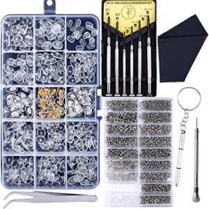 upgrade version eyeglass repair kit,1500 pcs more complete glasses screws kit and nose pads with 6 pcs screwdrivers and 3 pcs tools for glasses, eyeglasses and sunglasses repair