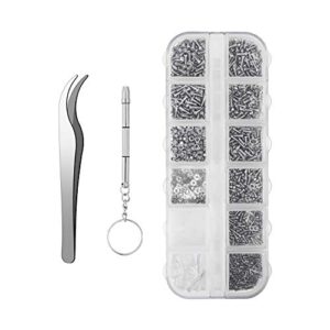 sunglasses eyeglasses repair kit, 1100pcs tiny stainless steel screws and 5 pairs nose pads with micro screwdriver tweezer for watch clock spectacle eye glass repair