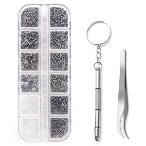 sunglasses eyeglasses repair kit, 1100pcs tiny stainless steel screws and 5 pairs nose pads with micro screwdriver tweezer for watch clock spectacle eyewear repair