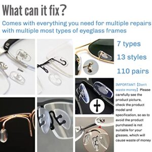 mingbuy Eyeglass Repair Kit Eyeglass Nose Pads Glasses Repair kit with Screws 220 Pcs 110 Pairs 13 Types of Nose Pads for Eyeglasses, Sunglasses, Watch Repair kit