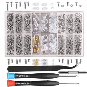 bayite eyeglass sunglass repair kit with nose pads (4 types, 8 pairs) screws tweezers screwdriver 21 types 1000pcs assortment screws for watch