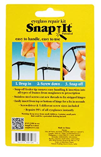 Snapit EyeGlass Repair Kit, With Long Easy Fit Screws And Micro Screwdriver. Perfect For Fixing Sunglasses, Spectacles, Glasses And Reading Glasses. Used By Opticians.