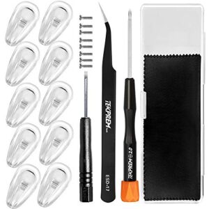 eyeglasses nose pads, tekprem glasses nose pads replacement repair tools kit with 5 pairs of air chamber silicone nose pads,screws,screwdrivers,tweezer and cleaning cloth for glasses and sunglasses