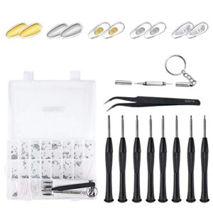 upgrade version magnetic eye glass repairing kit, eyeglass repair tool kit with compact screw box include nose pads, precision screwdriver set, screws, tweezer for eyeglass, eyeglasses and sunglasses