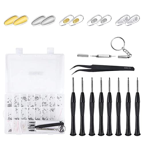 Upgrade Version Magnetic Eye Glass Repairing Kit, Eyeglass Repair Tool Kit with Compact Screw Box Include Nose Pads, Precision Screwdriver Set, Screws, Tweezer for Eyeglass, Eyeglasses and Sunglasses