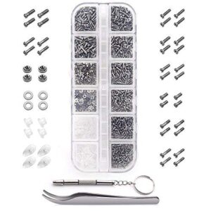 eyeglasses repair kit, 1100pcs tiny screws and 5 pairs nose pads stainless steel set with micro screwdriver tweezer for glasses, sunglasses, watch repair