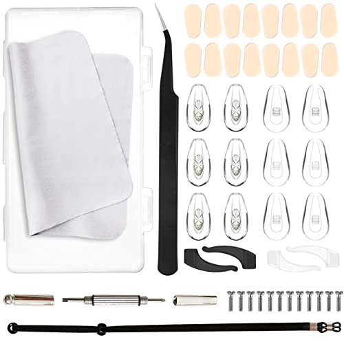 Damanse Eyeglass Repair Kit with Air Chamber Silicone Eyeglass Nose Pads,Screwdriver,Tweezer,Screws,Anti-Slip Ear Grips,Soft Foam Nose Pieces,Adjustable Glasses Strap,Sunglasses Cloth