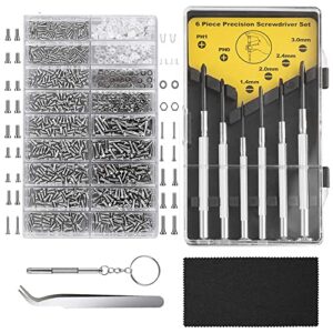 eyeglasses repair kit, 1000pcs eyeglass screws and 6 pcs screwdrivers tweezer for eyeglasses, sunglasses, watch clock spectacle repair