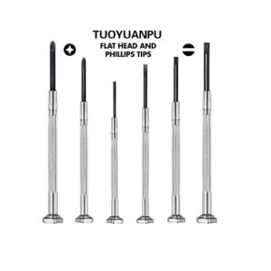 TUOYUANPU 6PCS Mini Screwdriver Set, Eyeglass Repair Kit Screwdriver，Precision Repair with 6 Different Sizes Flat head and Philips Screwdriver Sets,Ideal For Watch, Electronic Repairs