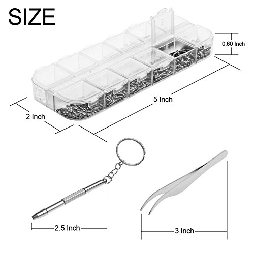 Specialized Glasses & Sunglasses Repair Kit with 1100 Screws, a Driver and Tweezers.