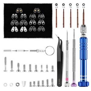 kzj eyeglass repair kit,upgrade glasses repair kit with screws,nose pads,screwdriver,tweezers and cleaning cloth for glasses,sunglasses,watch clock