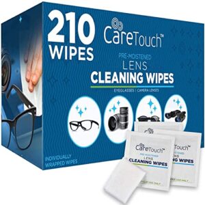 care touch lens wipes for eyeglasses, 210ct - eyeglass wipes individually wrapped, eye glass cleaner wipes, lenses wipes for cleaning glasses, glasses cleaner, eye glass lens cleaner, glasses wipes