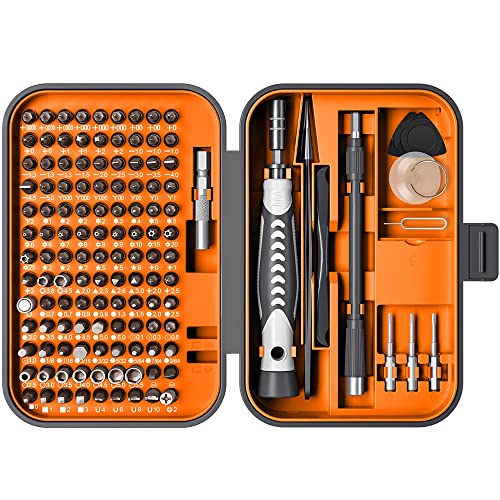 RARTOP Upgraded Precision Screwdriver Set, 130 in 1 with 120 bits Repair Tool Kit, Magnetic Screwdriver Set with mini built-in box for Electronics iPhone Jewelers Game Console Passion Orange