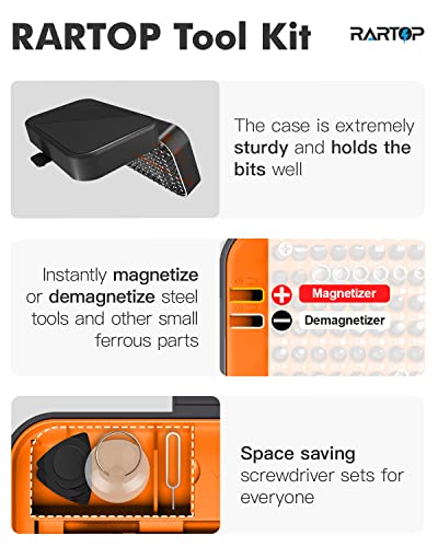 RARTOP Upgraded Precision Screwdriver Set, 130 in 1 with 120 bits Repair Tool Kit, Magnetic Screwdriver Set with mini built-in box for Electronics iPhone Jewelers Game Console Passion Orange