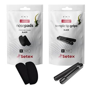 setex eyeglass gecko grip bundle, temple tip grips (2 black pair) + anti slip eyeglass nose pads (5 black pair, 1mm), usa made, innovative microstructured fibers