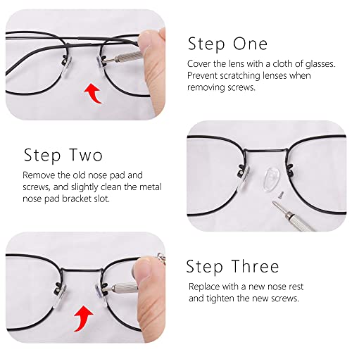 10 Pairs Silicone Gold Eyeglasses Nose Pads Screw in 1 Piece of Glasses Cleaning Cloth, Screw, Screwdriver Glasses Accessories Replacement Kit