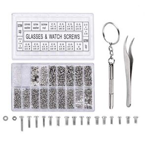 1000pcs eyeglass repair kit, screws nut set for glasses clocks watches stainless steel assortment with screwdriver & tweezers universal repair screws tool kit