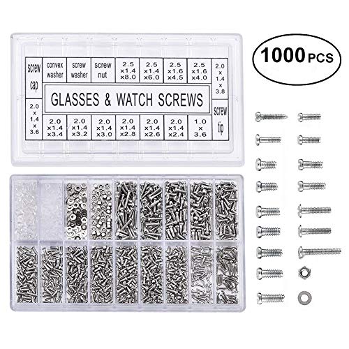 1000Pcs Eyeglass Repair Kit, Screws Nut Set for Glasses Clocks Watches Stainless Steel Assortment with Screwdriver & Tweezers Universal Repair Screws Tool Kit