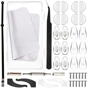 damanse eyeglass repair kit with air chamber silicone eyeglass nose pads,screwdriver,tweezer,screws,anti-slip ear grips,soft foam nose pieces,adjustable glasses strap,sunglasses cloth (transparent)