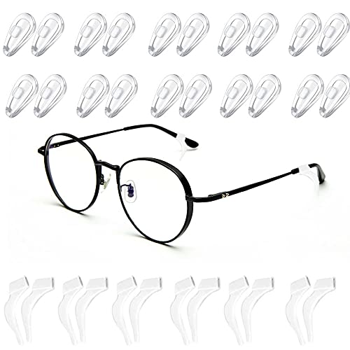 Eyeglass Nose Pads Ear Grips 10 Pairs Glasses Nose Pad 10 Pairs Glasses Retainer Ear Hooks for Glasses Sunglasses Non-Slip Eyeglasses Holder Eyeglass Repair Kit Sunglasses Replacement Pads