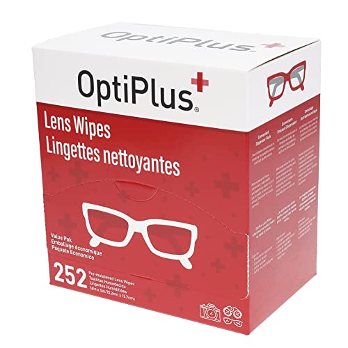 OptiPlus Eyeglass Lens Wipes l Pre-Moistened l Cleaning Wipes for Glasses, Computer & Laptops Screens, Smart Phones, Optical Lens, Goggles, and Watch Screen l Quick-Dry & Scratch-Free | 252 Count