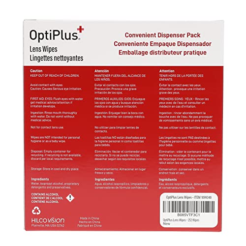 OptiPlus Eyeglass Lens Wipes l Pre-Moistened l Cleaning Wipes for Glasses, Computer & Laptops Screens, Smart Phones, Optical Lens, Goggles, and Watch Screen l Quick-Dry & Scratch-Free | 252 Count