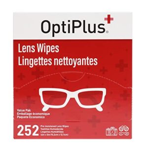 OptiPlus Eyeglass Lens Wipes l Pre-Moistened l Cleaning Wipes for Glasses, Computer & Laptops Screens, Smart Phones, Optical Lens, Goggles, and Watch Screen l Quick-Dry & Scratch-Free | 252 Count