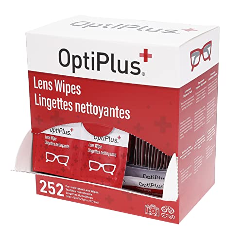 OptiPlus Eyeglass Lens Wipes l Pre-Moistened l Cleaning Wipes for Glasses, Computer & Laptops Screens, Smart Phones, Optical Lens, Goggles, and Watch Screen l Quick-Dry & Scratch-Free | 252 Count