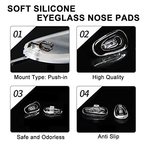 Push-in Eyeglass Nose Pads, 6 Pairs 14mm Soft Silicone Push in Nose Pads for Glasses